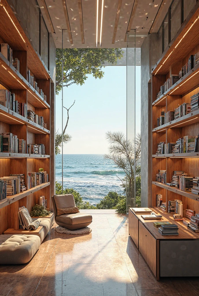 By the coast, fancy and clean, design a bookstore in the interior ...