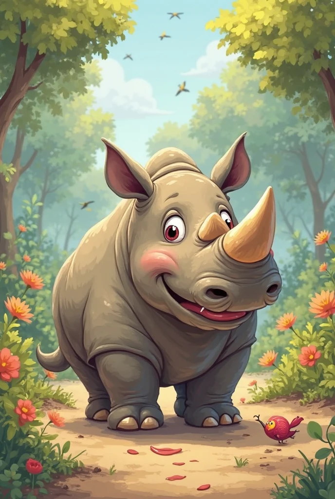 Easy and cute cartoon of a rhinoceros with a splinter in its leg ...