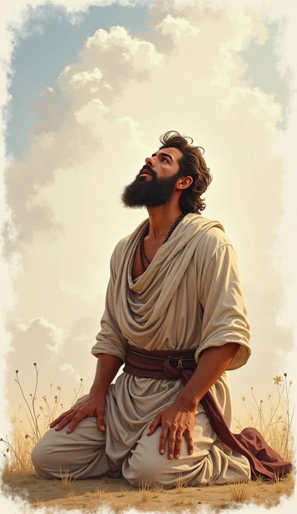 A detailed illustration of a biblical character , Abraham looking up to ...