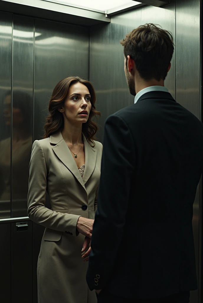 Scene 1 woman arriving at the elevator where she meets a man - SeaArt AI