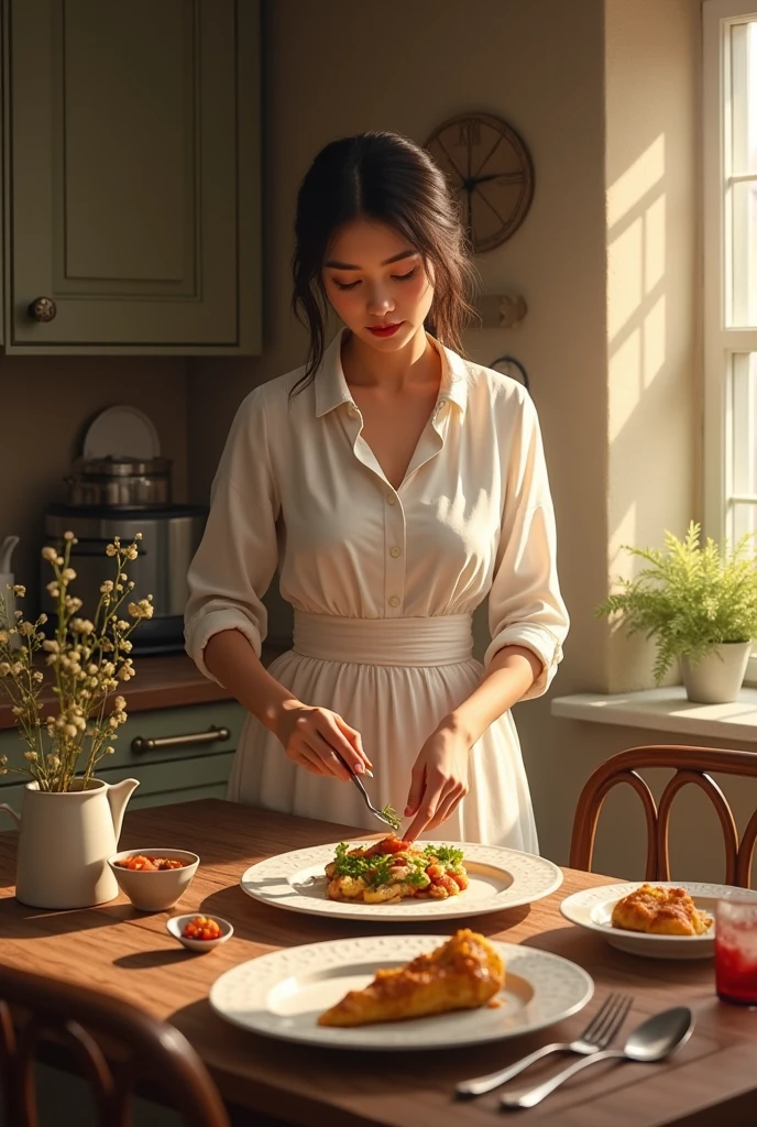 Adult woman cooking, Alone, I'm preparing a very tasty meal, Simple ...