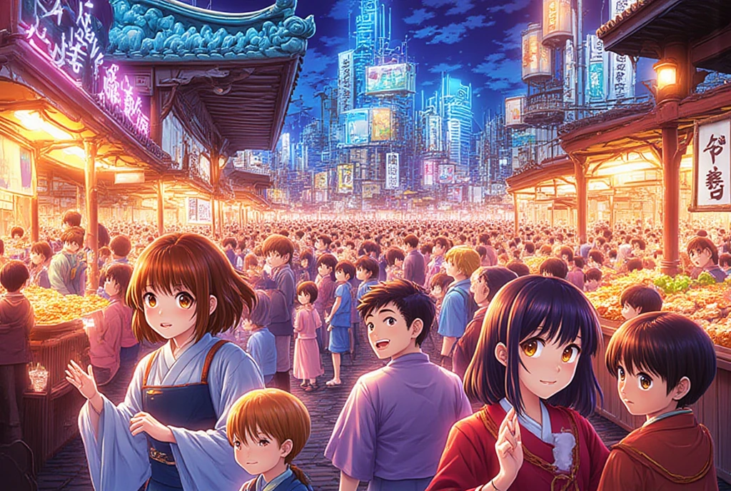 A vibrant, dynamic composition featuring twenty diverse anime ...