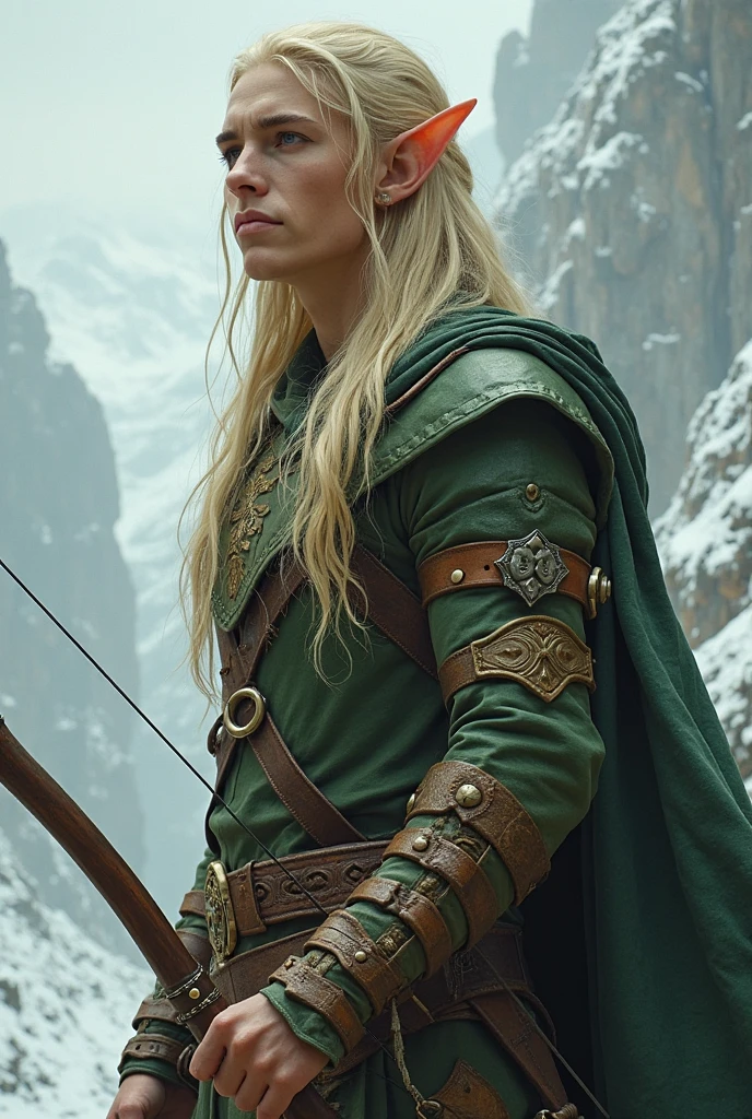 A tall and slender male elf, with long blonde hair, eyes as blue as a ...
