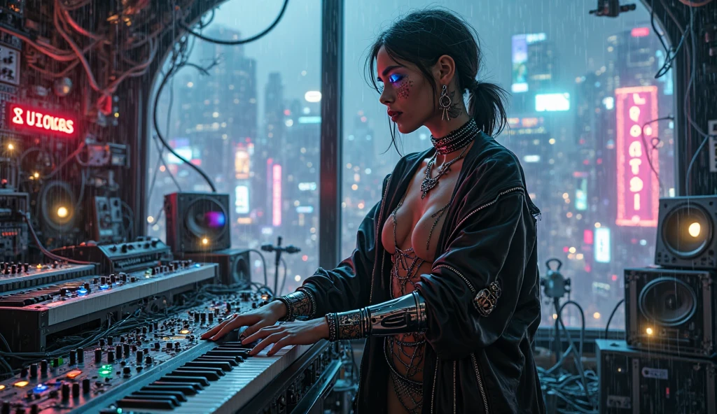 A stunningly seductive cyberpunk virtuosa, [Exotic Woman with a Sleek ...