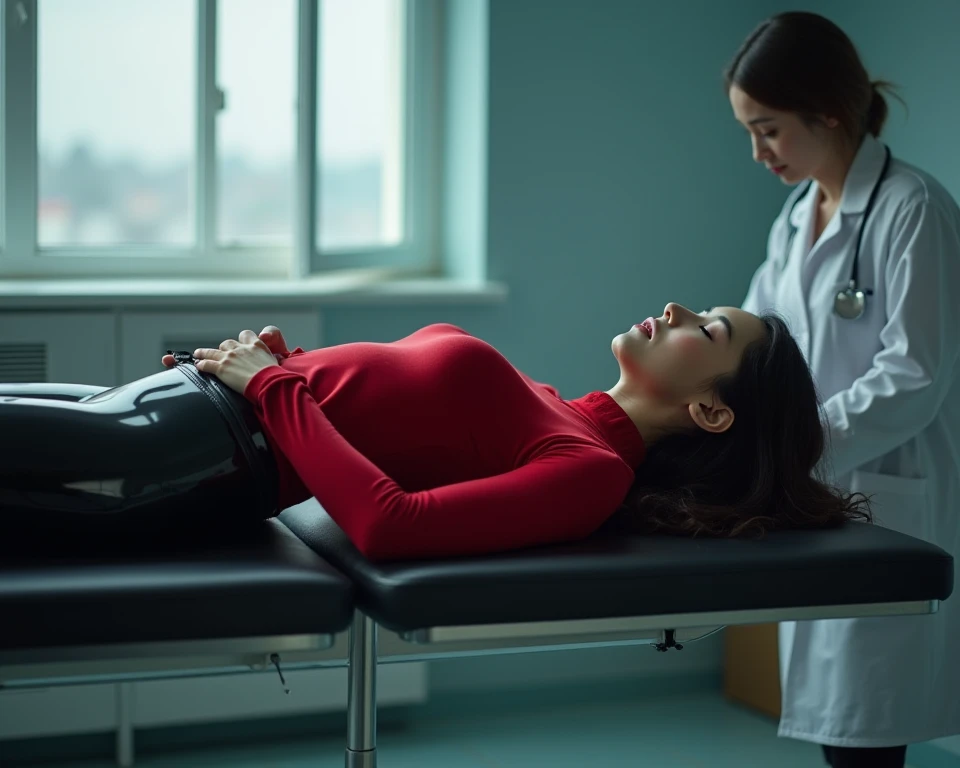 A beautiful dead korean girl, dead body on cadaver table, in doctor ...