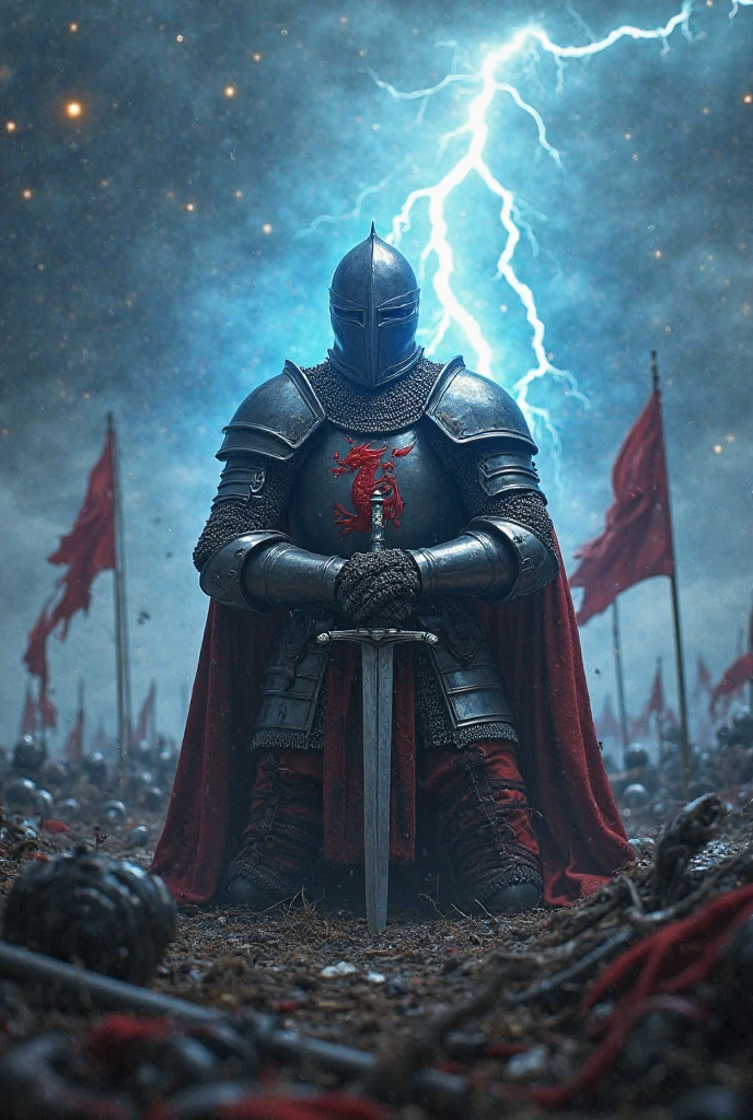 A medieval knight in full armor, but instead of a Templar, he belongs ...