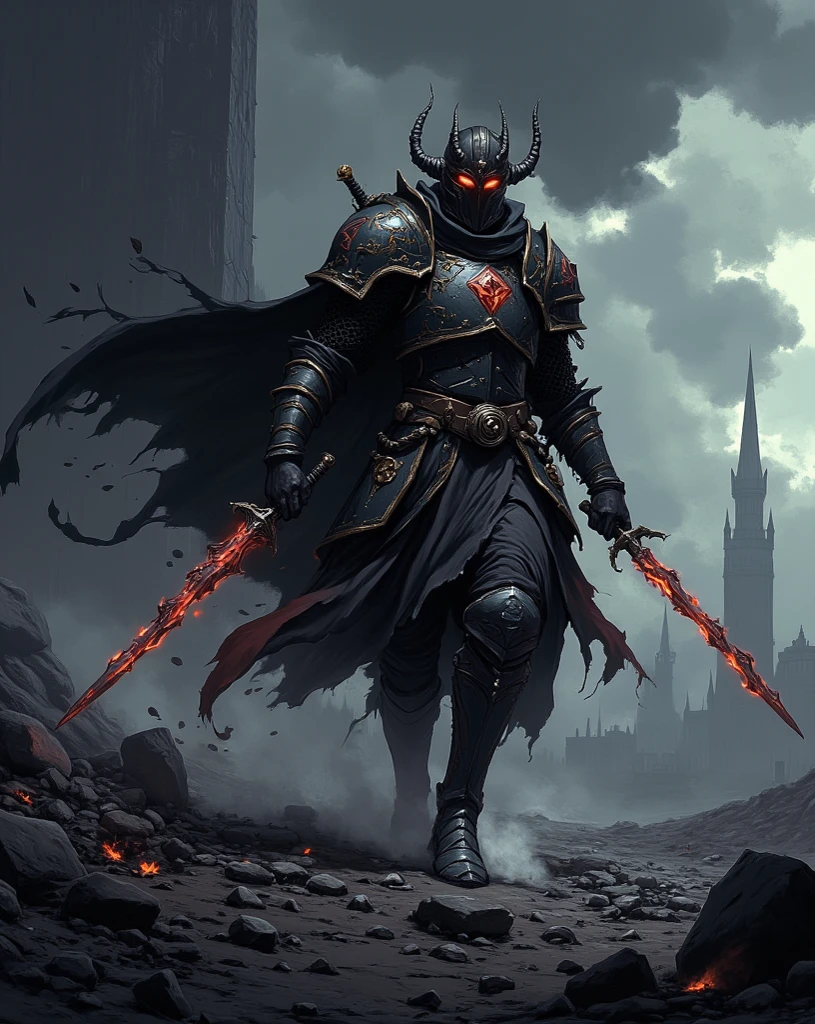 In a desolate landscape shrouded in gloom, the Cursed Knight - SeaArt AI