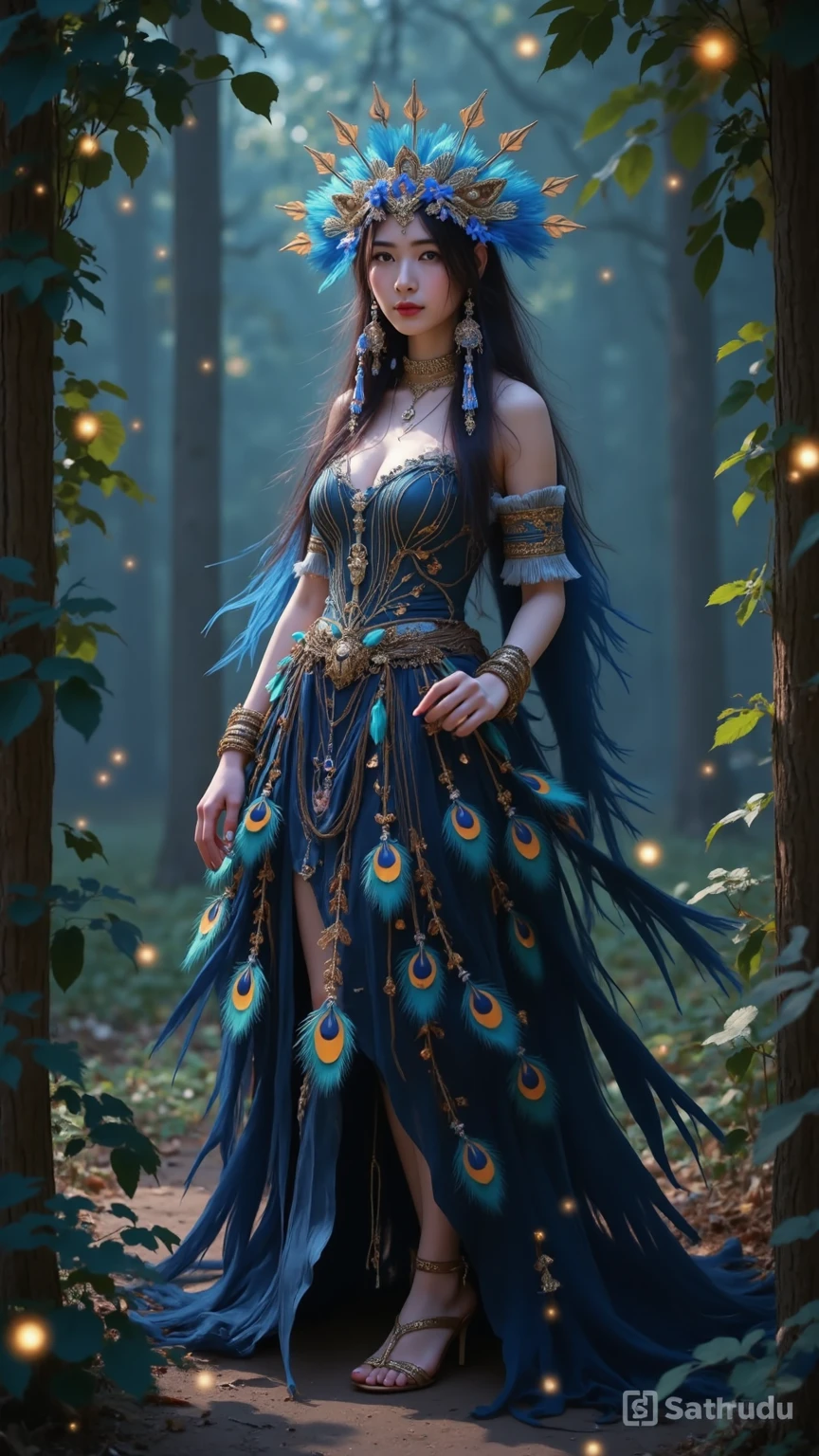 The photo shows a beautiful woman in a magnificent outfit, has a ...