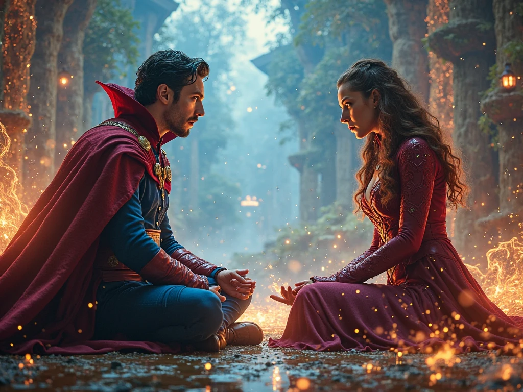 Doctor Strange and Wanda sitting face to face - SeaArt AI