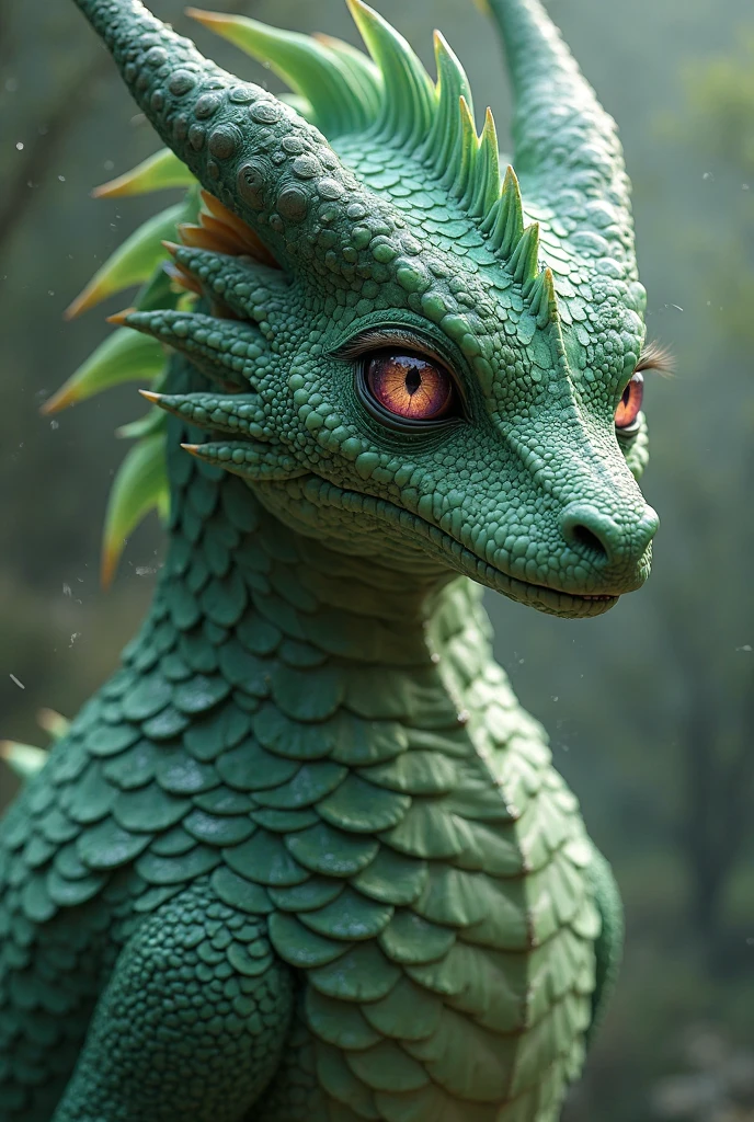 Anthropomorphic green human dragon with rose and violet eyes - SeaArt AI