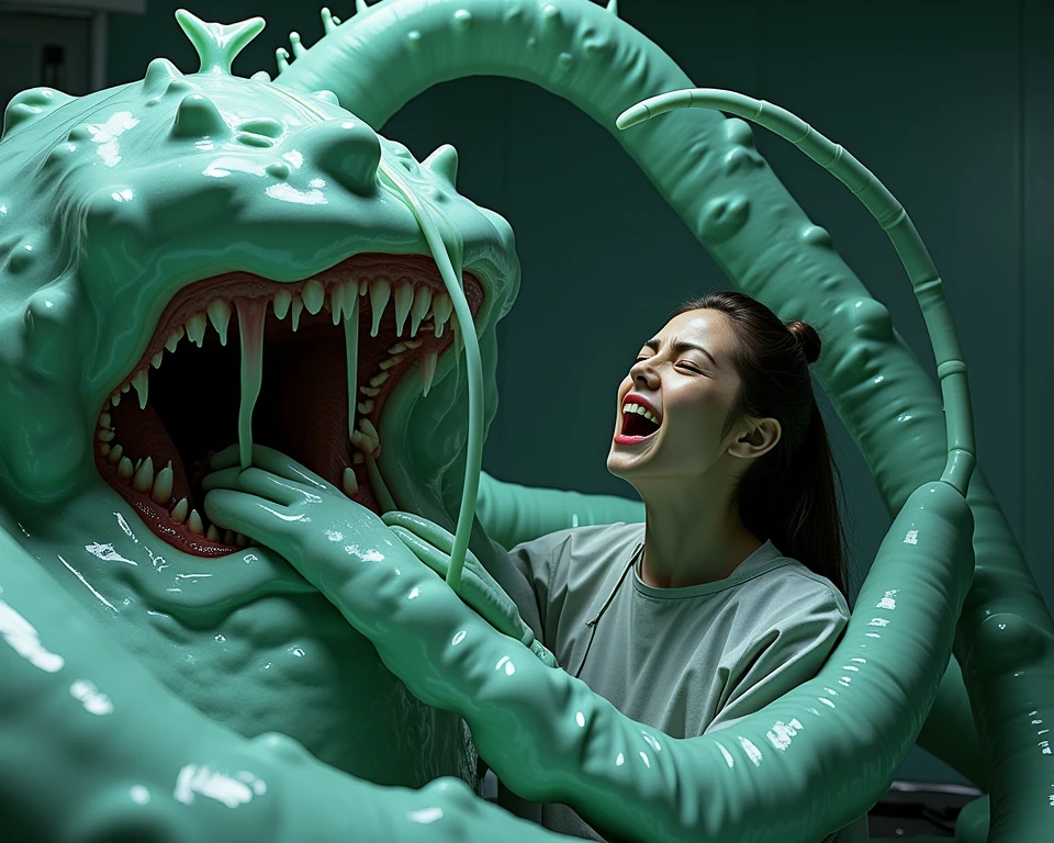 Female surgeon is being eaten by giant slime she's screaming in pain ...