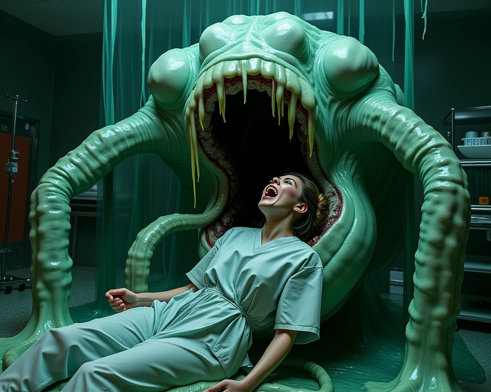 Female surgeon is being eaten by giant slime she's screaming in pain ...