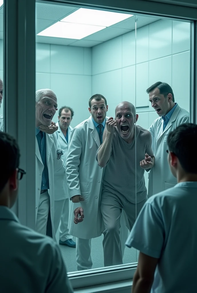 Over the shoulder image of doctors watching the doctors who became aggressive zo - SeaArt AI