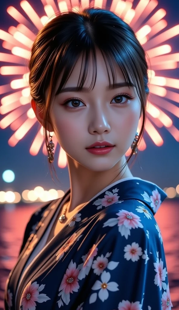 Real image like the photo、8k、Fireworks display on a summer night ...