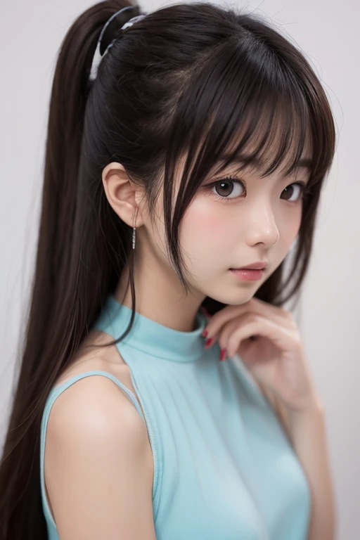 A shy anime-style woman presenting her - SeaArt AI
