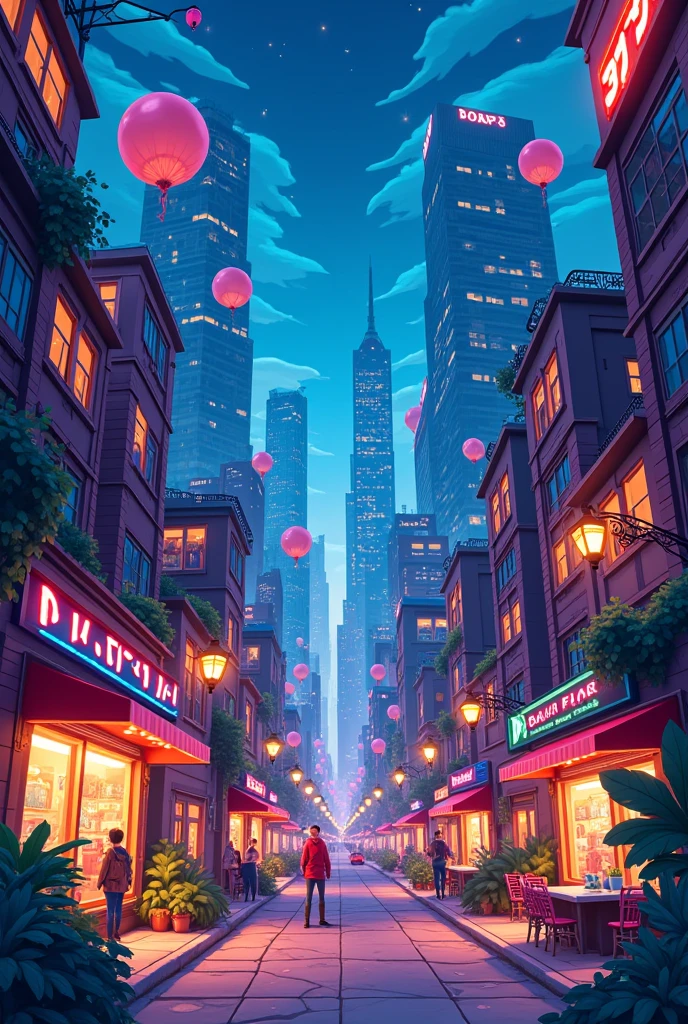 Beautiful cartoon-style metropolis at night. - SeaArt AI