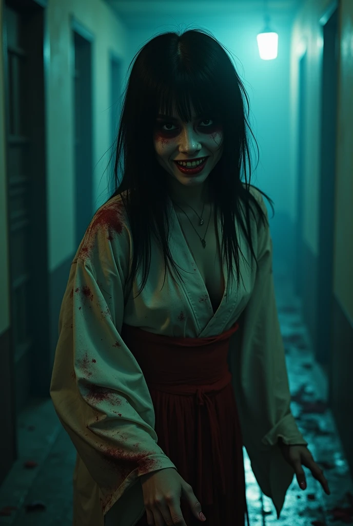 A realistic, full-body depiction of a terrifying female oni - SeaArt AI