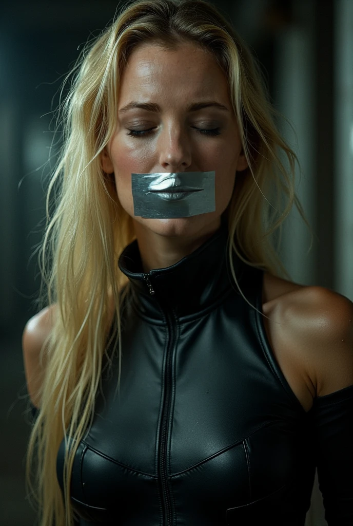 Imagine the same scene, but with the woman having long, damp blonde ...