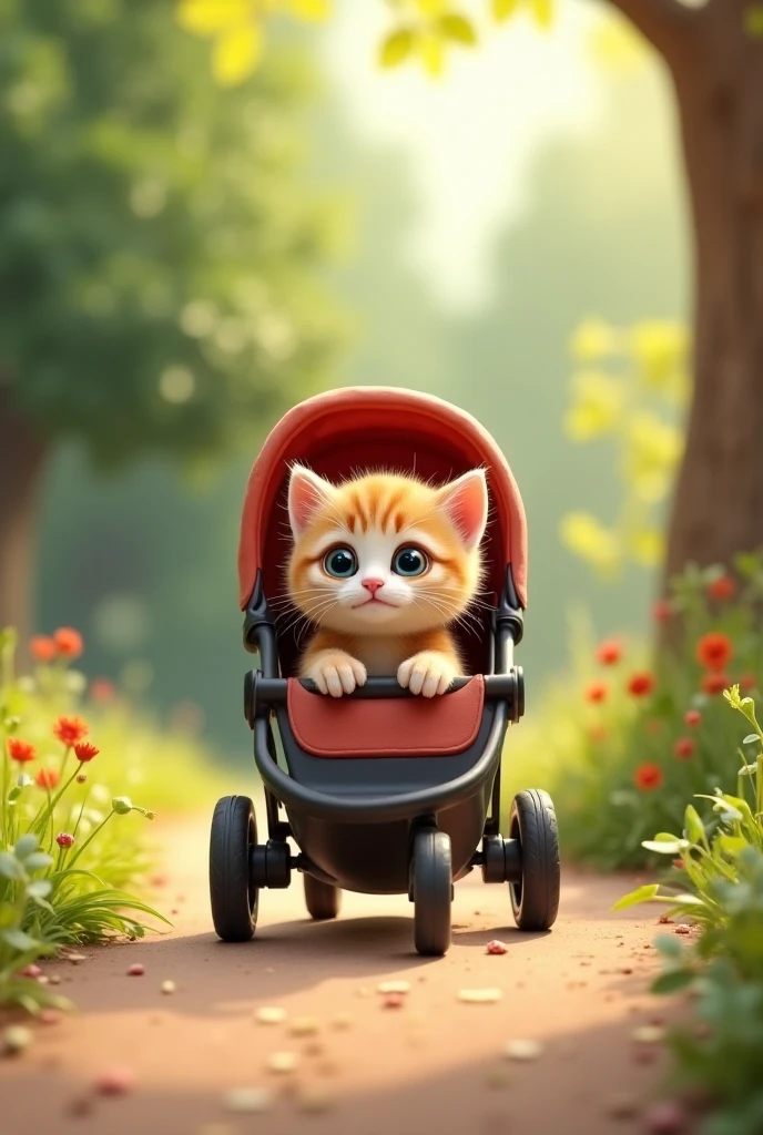 Kitten in a stroller going down a slope - SeaArt AI