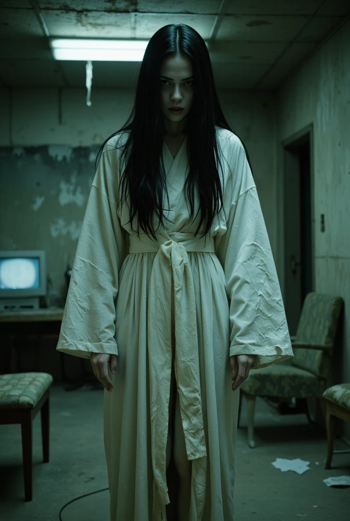 A realistic, full-body depiction of a 20-year-old female ghost in a ...