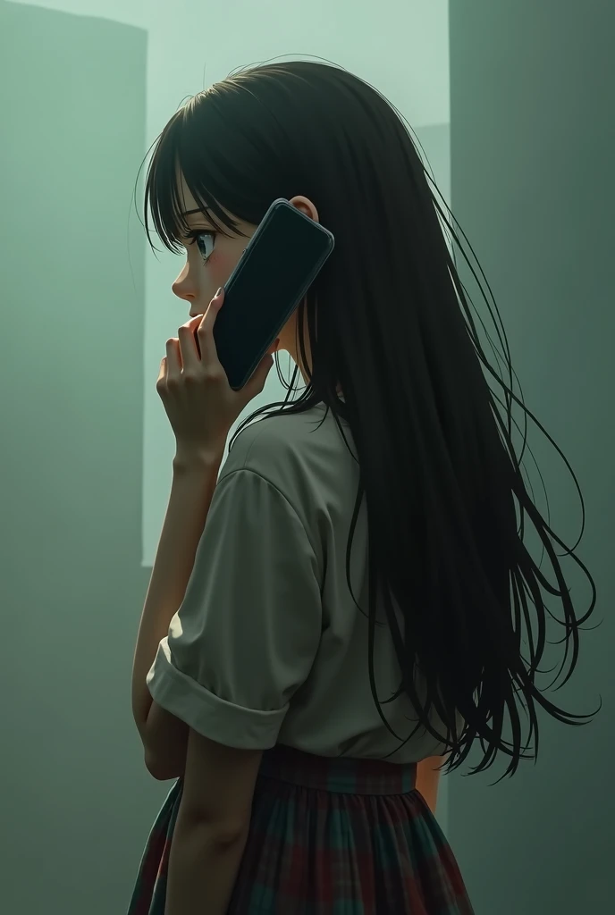 Black phone Call Us back view girl anime - SeaArt AI