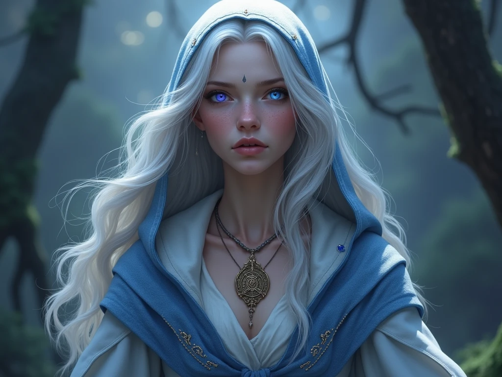 Fragile, but a graceful half-elf with silver hair, with soft waves ...