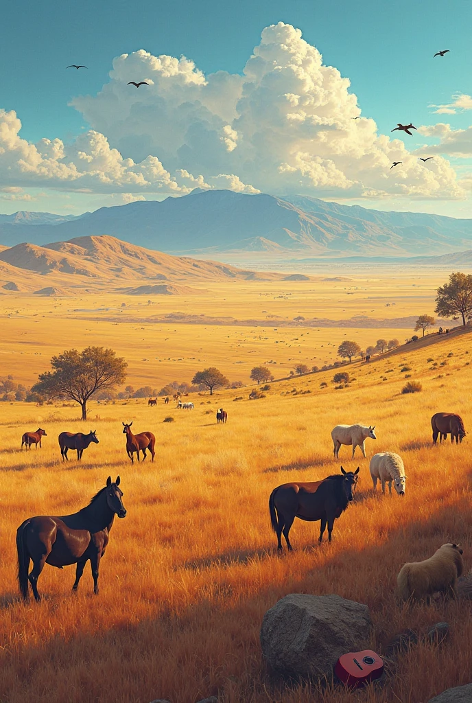 Drawing of the plain with typical animals of the plain and Llaneros ...
