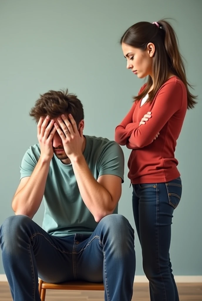 "The young man, now sitting with his hands on his head, looks ...