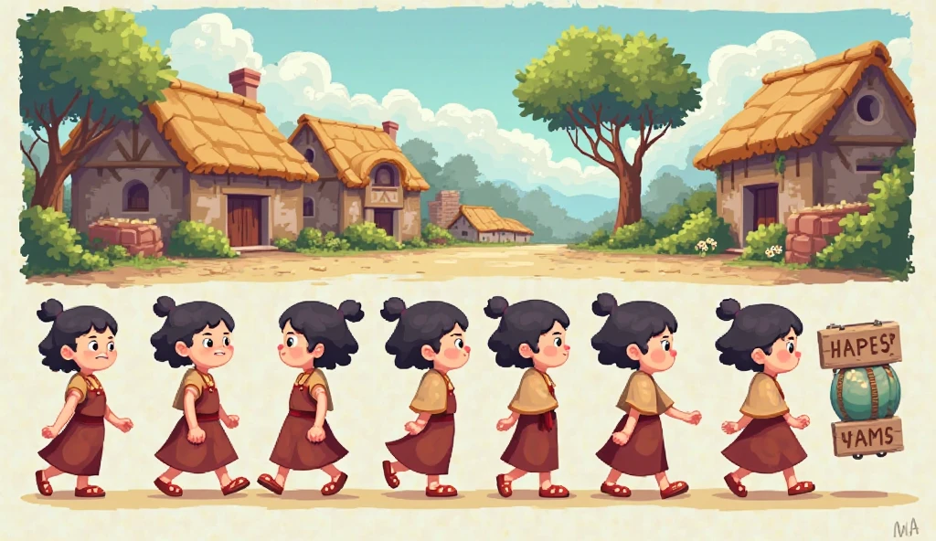 Pixel art, sprite sheet, village woman, idle, Walking, Running - SeaArt AI