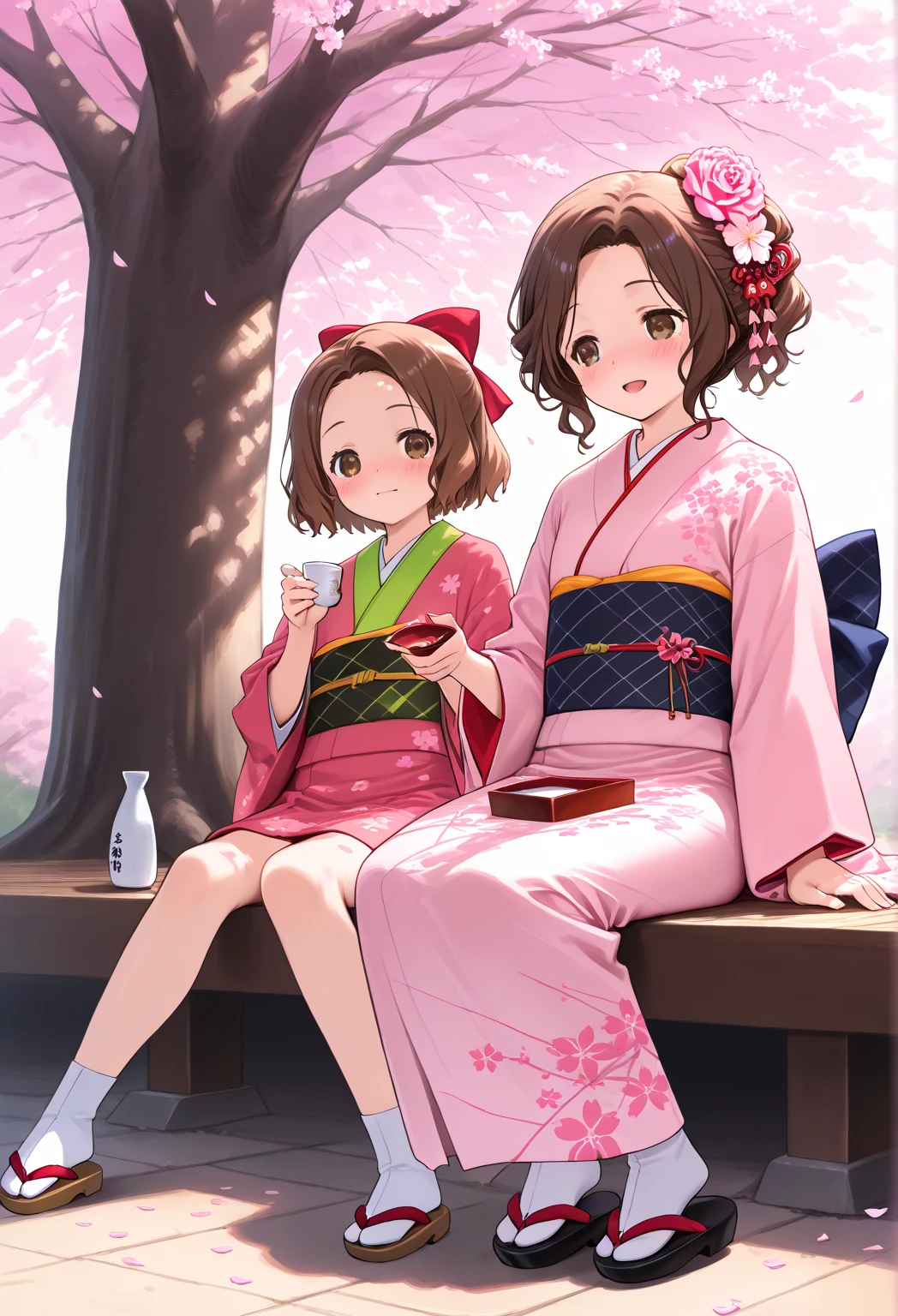 Young Wife,kimono, socks,fair,Holding sake, Cherry Blossom Viewing - SeaArt AI