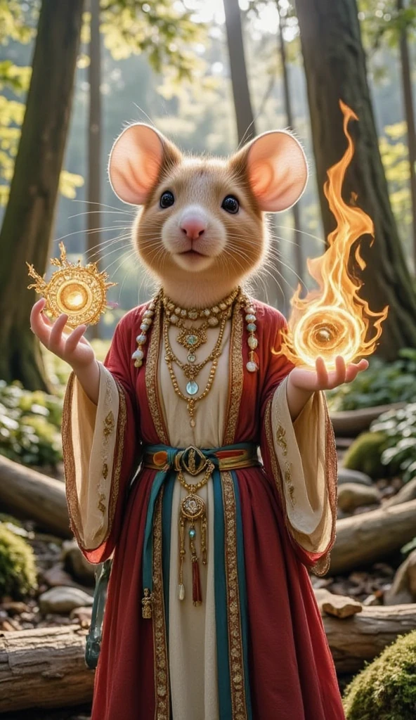 The image depicts a fantastical scene featuring an anthropomorphic ...