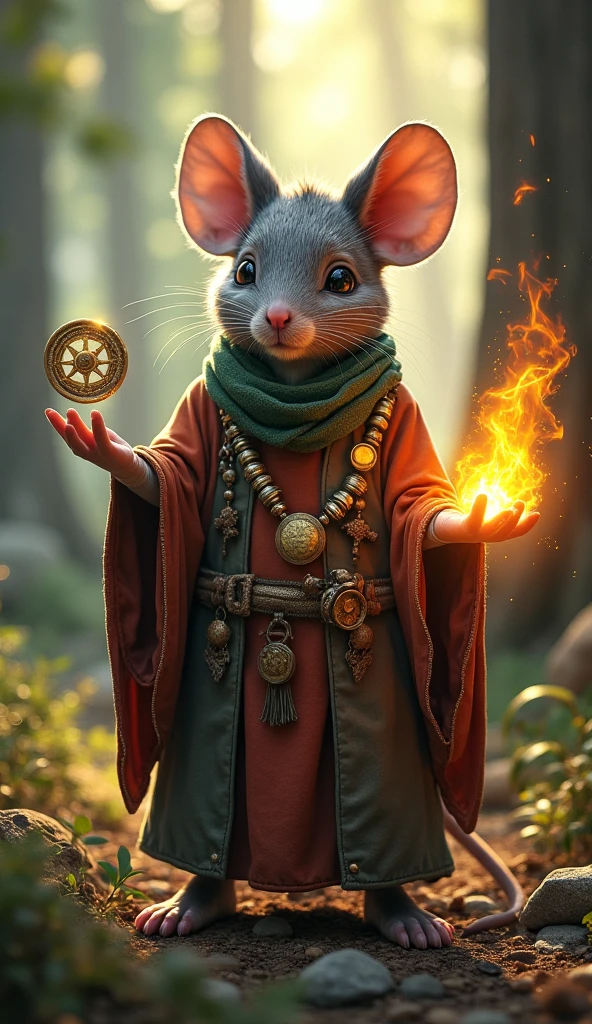 The image depicts a fantastical scene featuring an anthropomorphic ...
