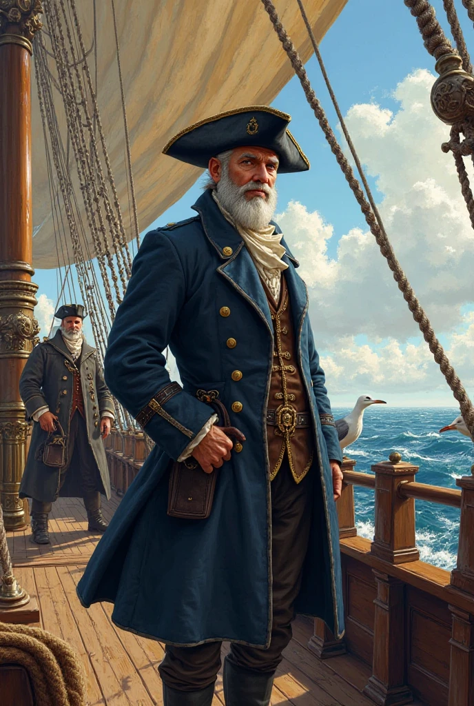 Dutch Captain on deck of his ship in the 16th century - SeaArt AI