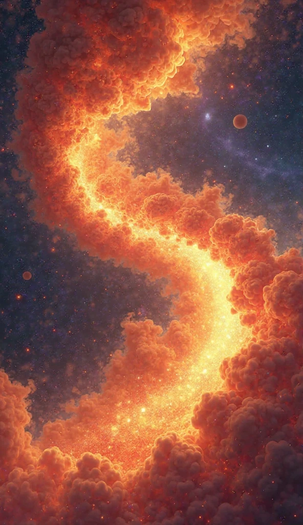 A fanciful illustration shows a wave of brilliant cosmic smoke ...