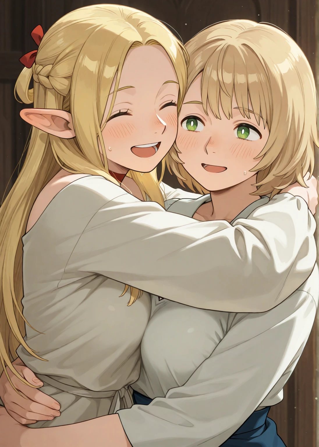 Happy team Marcille Donato and falin touden hug , - SeaArt AI