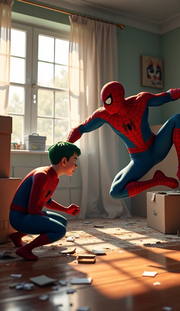 A highly detailed 3D-style scene featuring an intense action moment ...