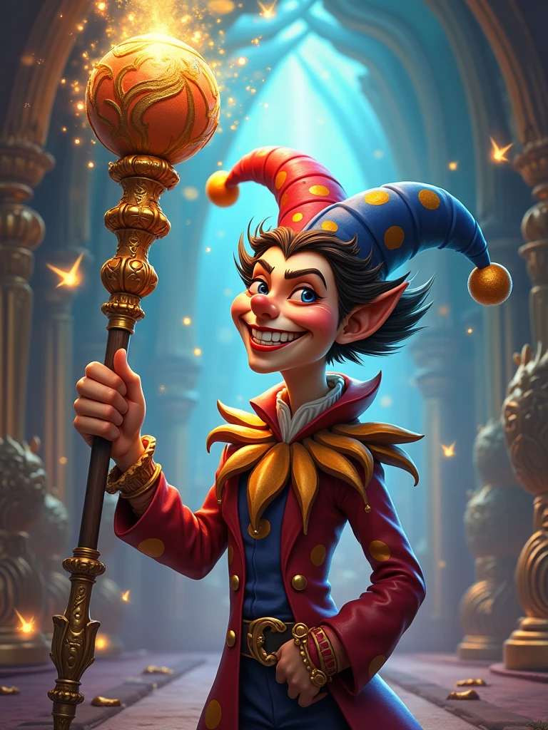 The first photo he generated is now very nice. Add a jester's stick ...