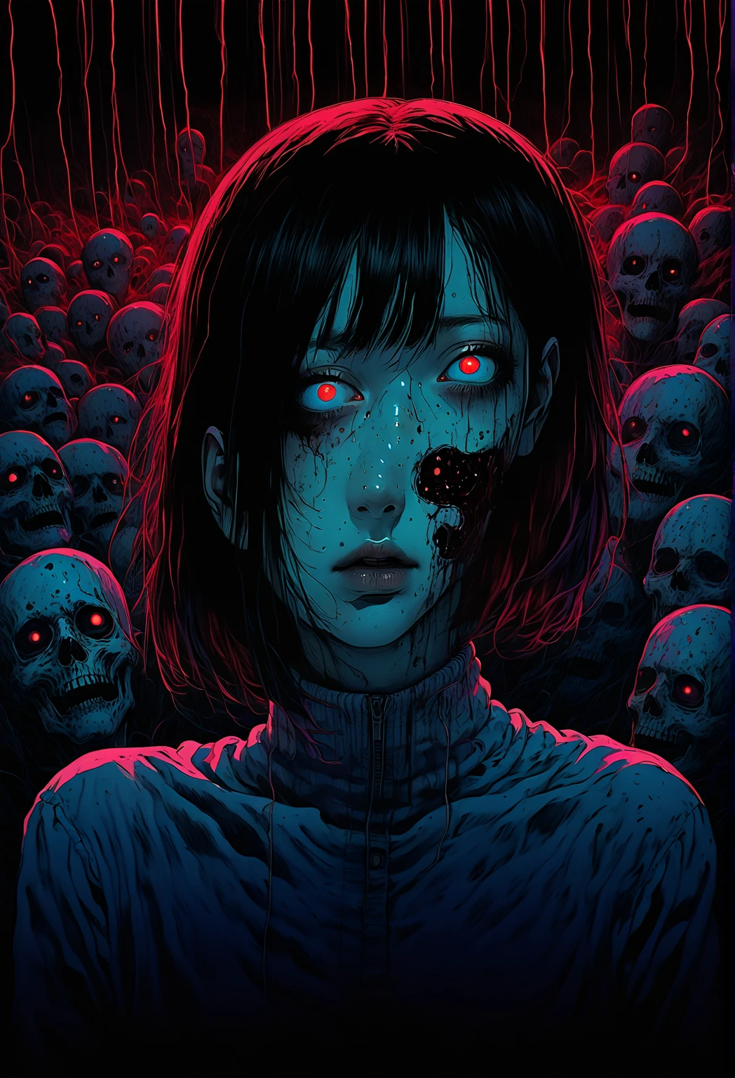 Surreal horror, anime style, Supervised by Junji Ito, High Contrast ...