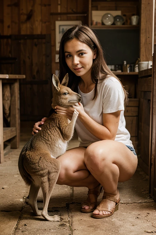 Make me a picture of a human with a kangaroo. - SeaArt AI