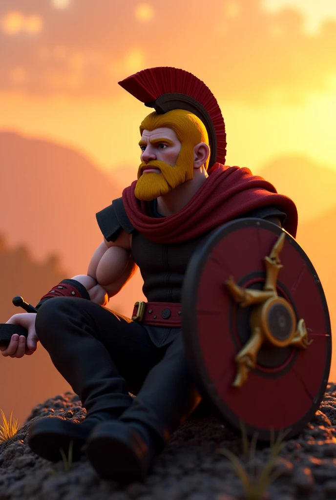 Spartan warrior with a Minecraft sword and shield and with a scar on ...