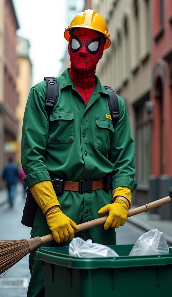 Spider-Man well dressed as a garbage collector, realistic portrait ...