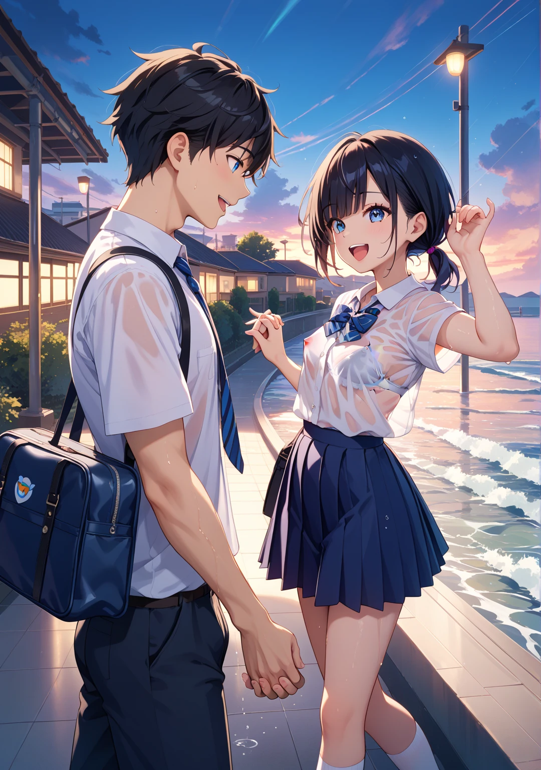 Nsfw,1 boy,1 girl,glamorous on the knee, straight hair ,short hair - SeaArt AI