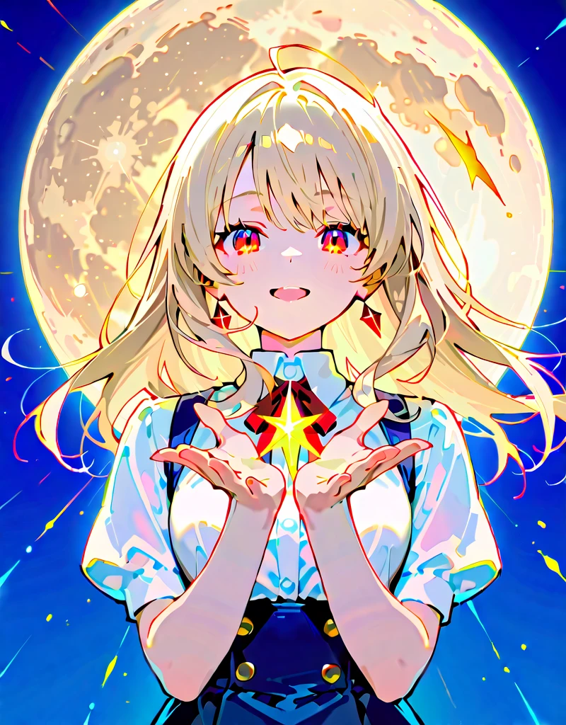 A beautiful, bewitching girl praising her mysterious smile under the supermoon - SeaArt AI