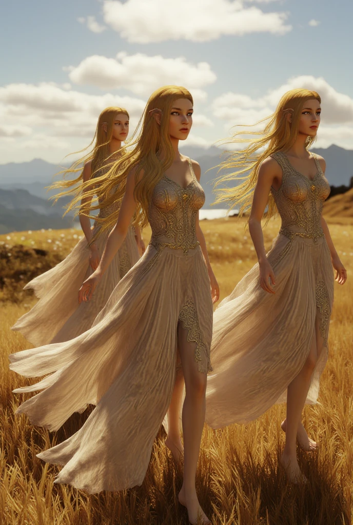 Golden-skinned elves, and light eyes - SeaArt AI