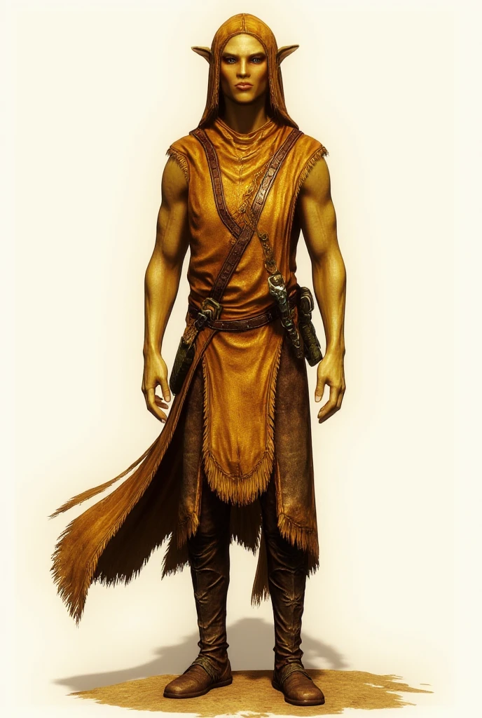 Golden-skinned elf, and light eyes, Full body, full body, white ...
