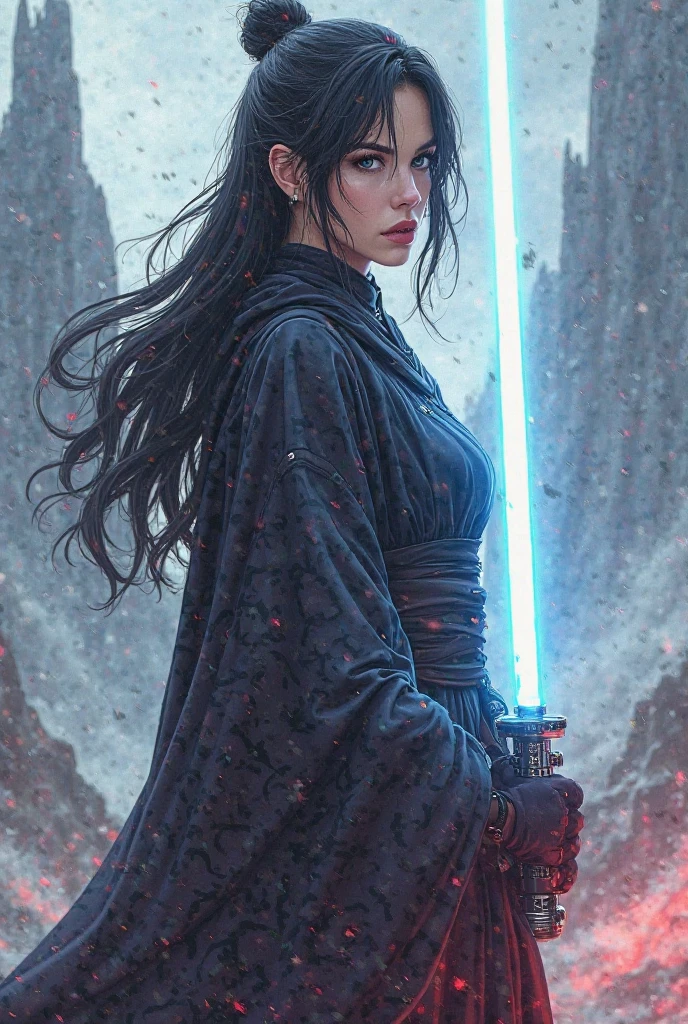 Anime Jedi Lady, black long hair , wielding a Jedi sword, Ready to ...
