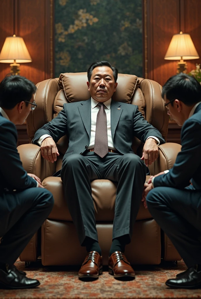 Chinese CEO in suit get socks kissed in electrical massage chair by men ...