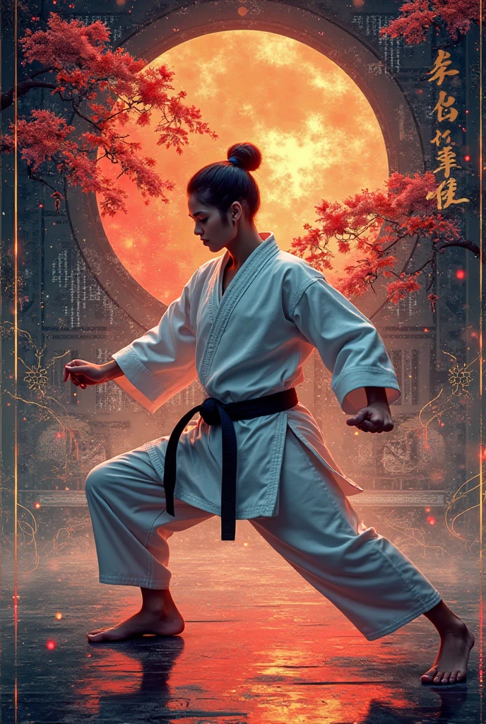 Horizontal cover background for me karate school with technological and ...