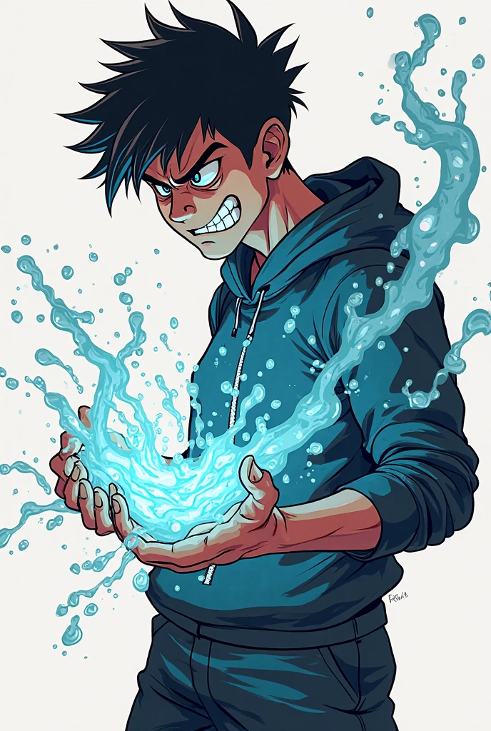 An angry tall boy holding water in his hands , background white or ...