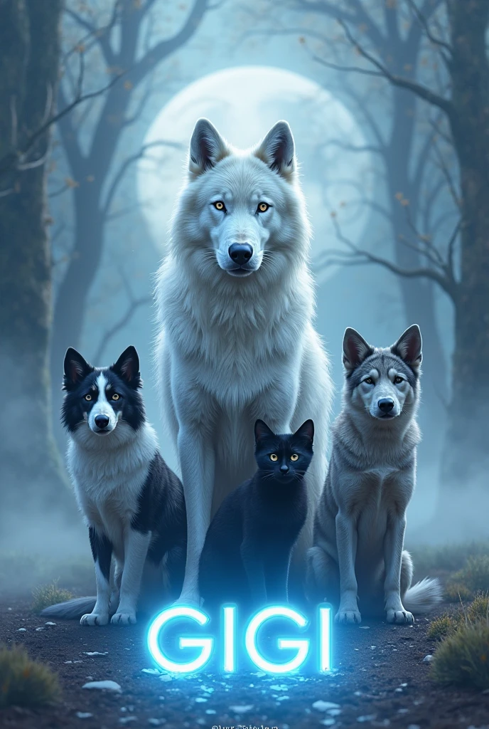 Create for me a white wolf with an Australian shepherd blue merle ...